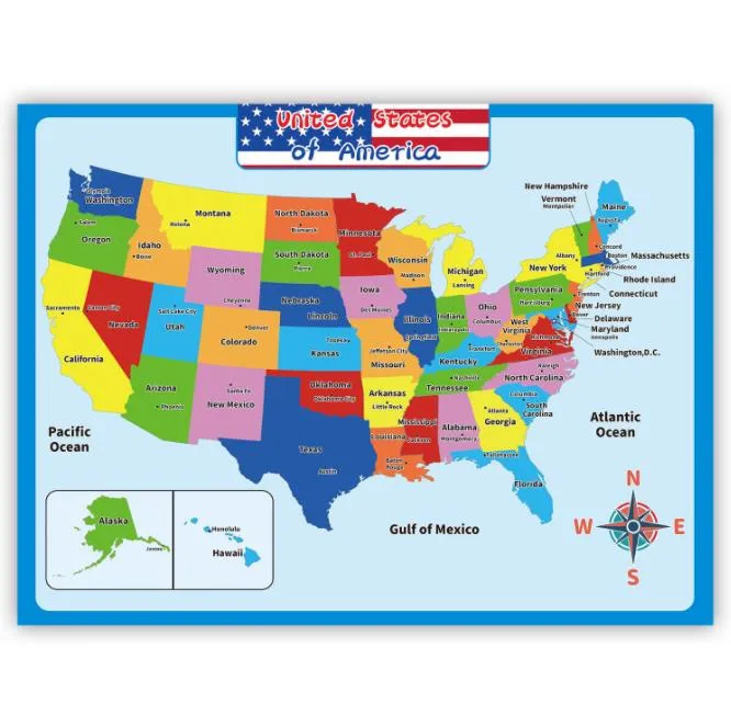 United States Map For Kids 18x24 US Map Ideal Wall Map Of USA For ...