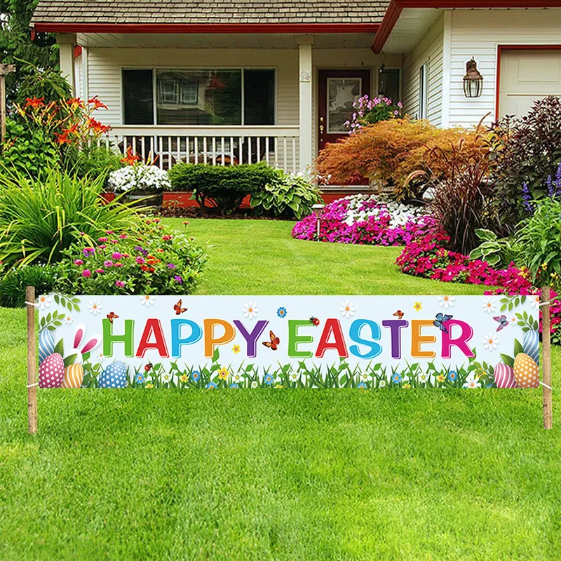 Happy Easter Banner Polyester 20 × 30 cm Easter Party Decoration ...