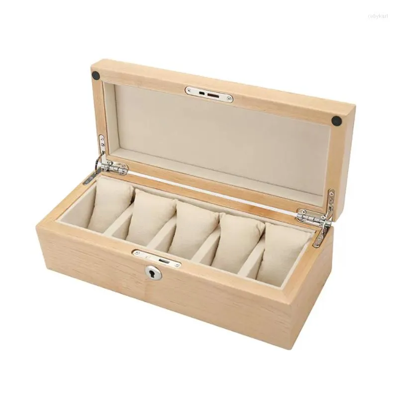 Set Of 5 Solid Wood Watch Winder Storage Box With Cherry Design Perfect ...
