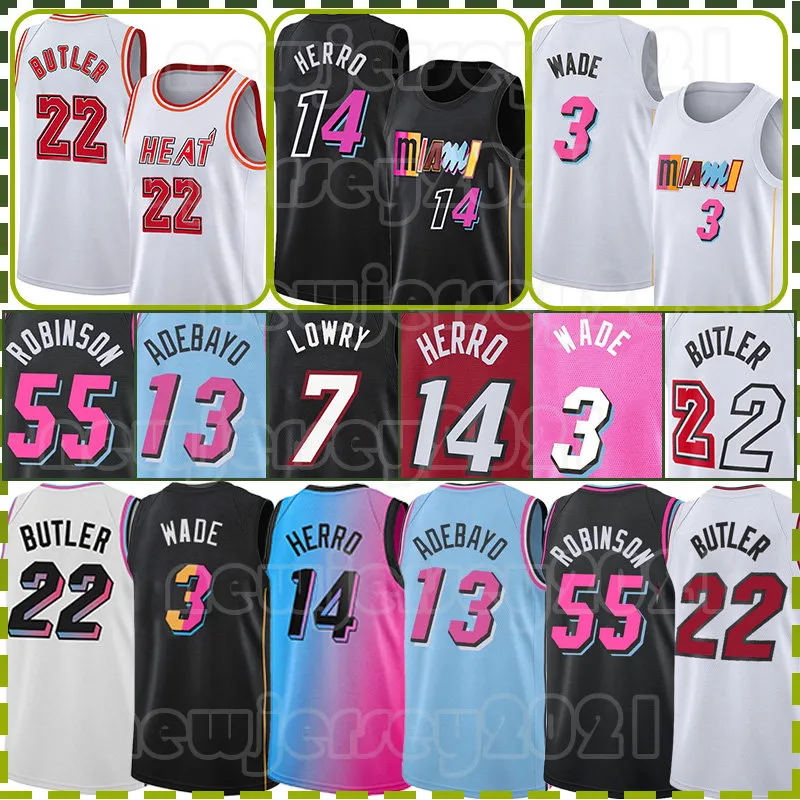 Dwyane Wade Tyler Herro Basketball Jerseys Jimmy Butler 3 22 14 White ...