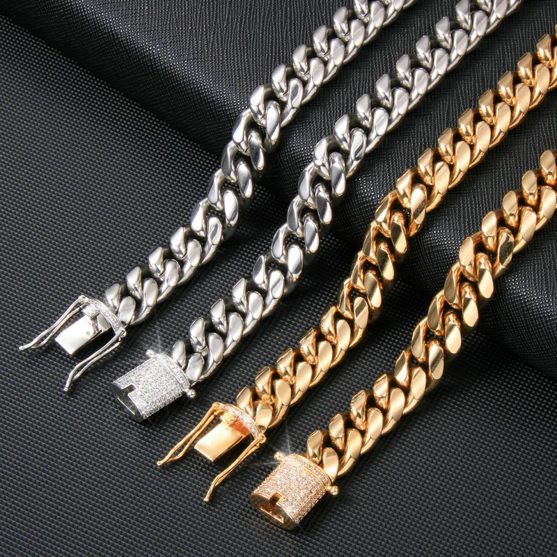 Unisex Cuban Link Chain Necklace Gold Chain Bracelet Mens With Cubic ...
