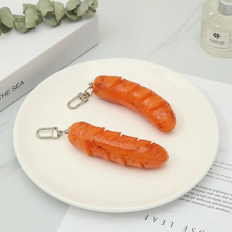 Creative Simulation Three Dimensional Grilled Sausage Keychain Food Bag ...