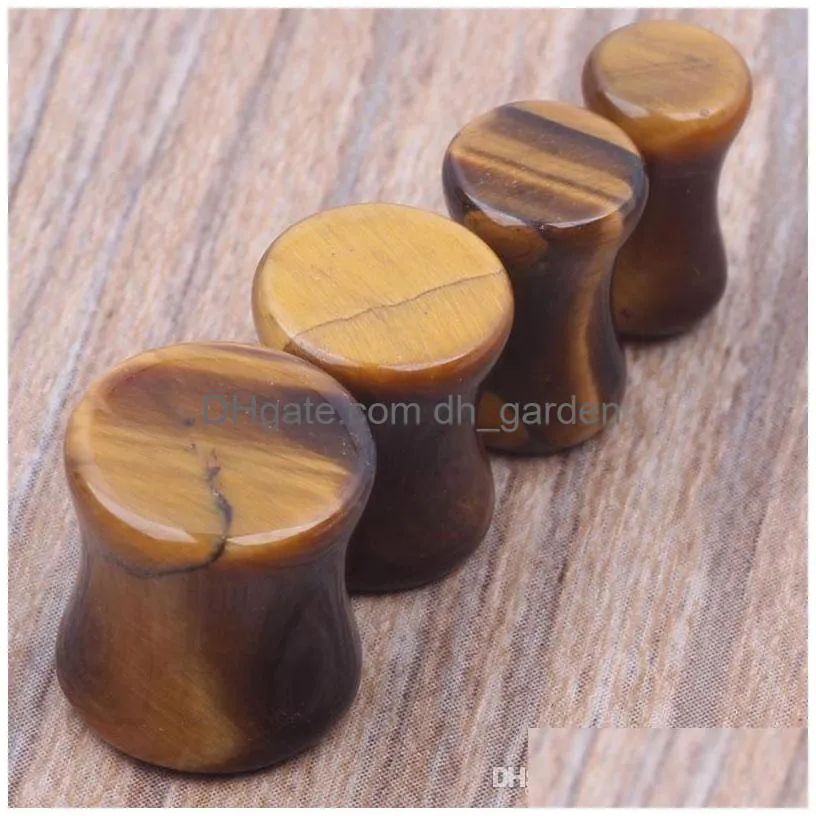 Tiger Eye Nature Stone Flesh Tunnel Wood Plugs Body Jewelry Earrings ...