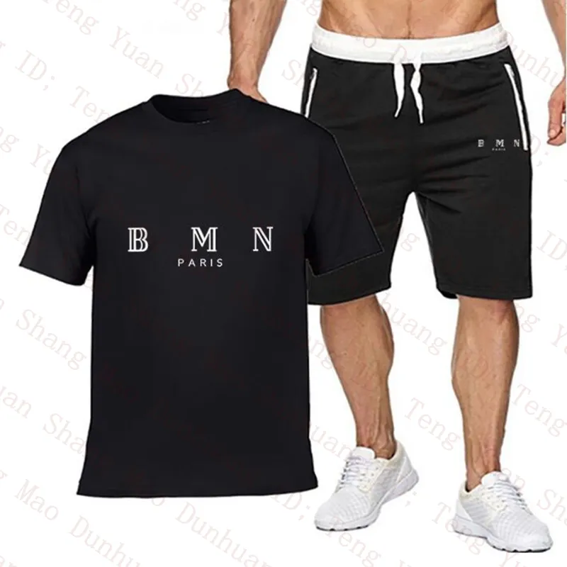 Mens Cotton Blend Letter Print Breathable Summer Tracksuit Set Casual