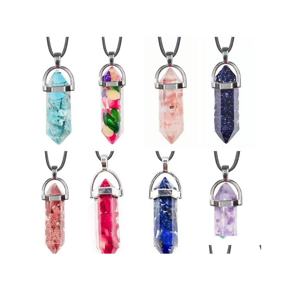 Seven Chakras Healing Crystal Gemstone Pendant Necklace With Hexagon ...