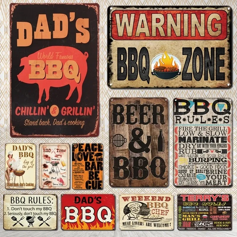 Vintage BBQ Zone Babbitt Metal Poster Tin Sign Retro Yard Decor And ...
