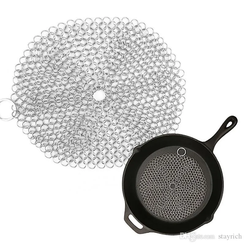Cast Iron Cleaner Chainmail Scrubber - 304 Stainless Steel for Pans ...