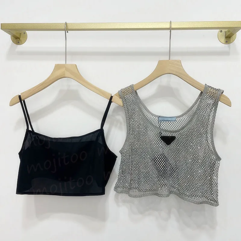 DHgate.com:Womens 2024 Designer Badge Rhinestone Mesh Tank Tops, Sexy ...