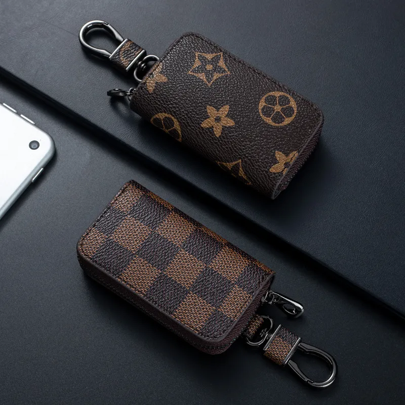 Bag Keychains PU Leather Key Rings With Black Plaid & Brown Flower ...