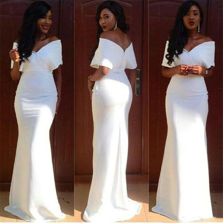 Elegant White Mermaid Gown: Premium Satin Bridesmaid Dress, Boat Neck ...