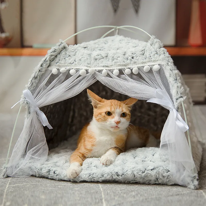 DHgate.com:Foldable Pet Bed Cat House with Cushion - Soft Cozy Kitten ...