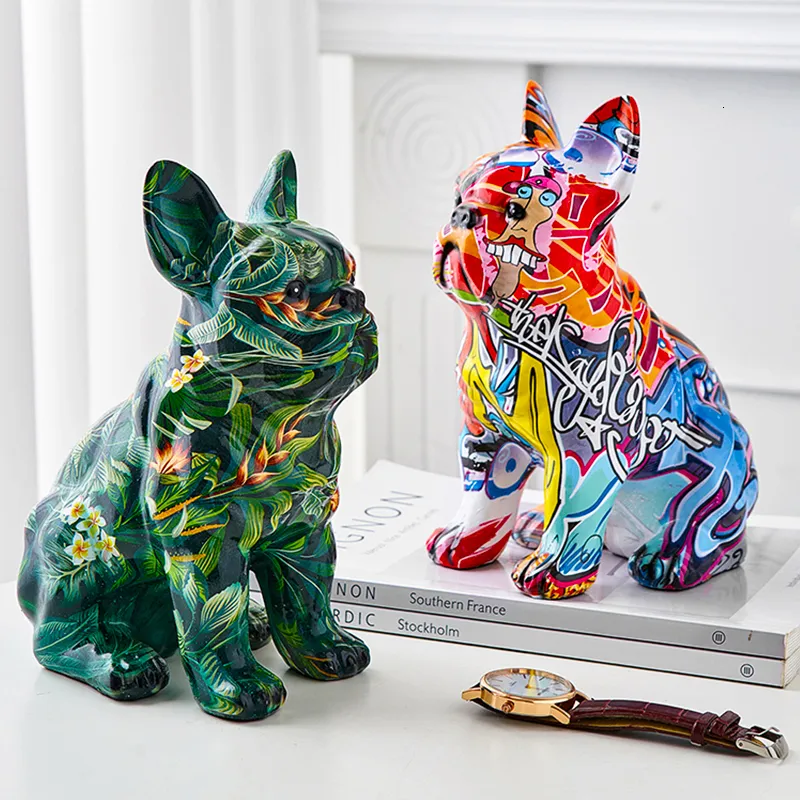 Decoration Figures, Painted Bulldog Sculpture Ornament, Colorful Resin ...