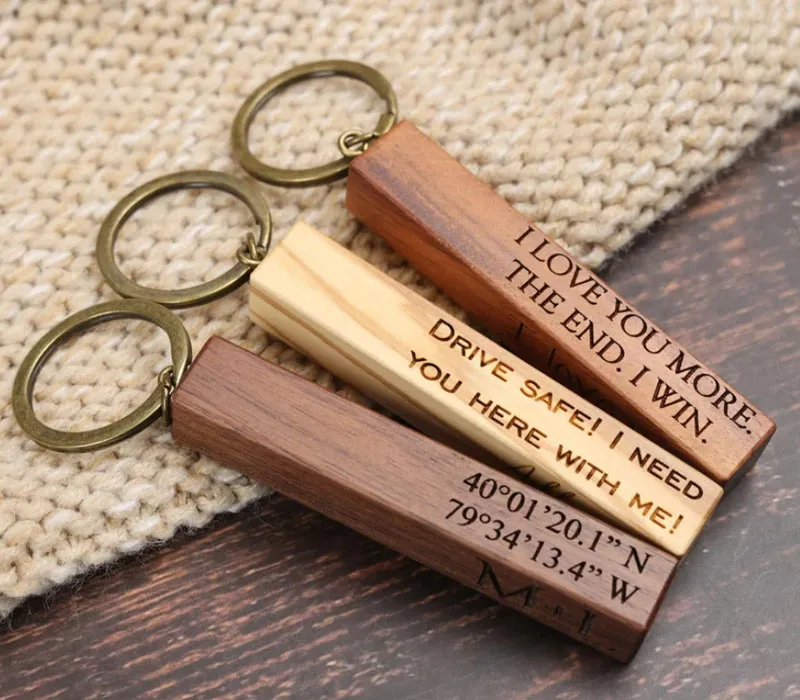 2025 DIY Wooden Keychain Pendant Rectangular Beech Wood Blank Keychains Gift for Thanksgiving ...