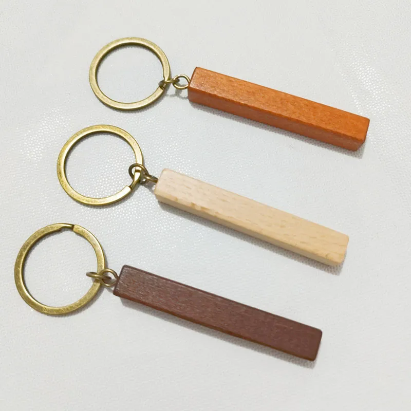 2025 DIY Wooden Keychain Pendant Rectangular Beech Wood Blank Keychains ...