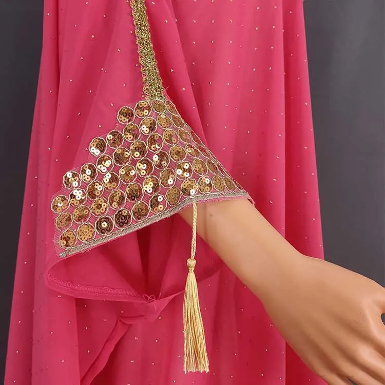 Women's Chiffon Abaya Dress Set: Oversized Batwing Sleeve Sequined Gown ...