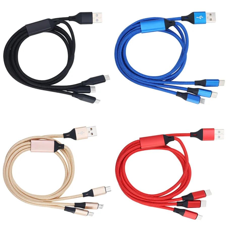 2024 New3 In 1 Nylon Braided Fast Charging Cable, 1.2m Multi USB ...