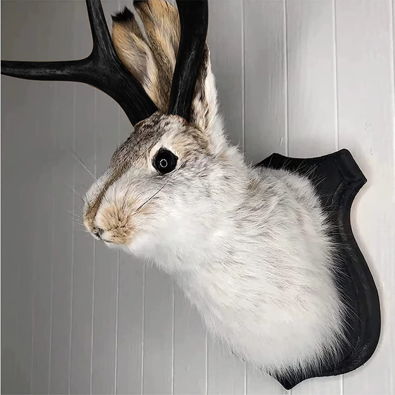 Faux Antler Decor Rabbit Head Wall Mount - Unique Home Interior Animal ...