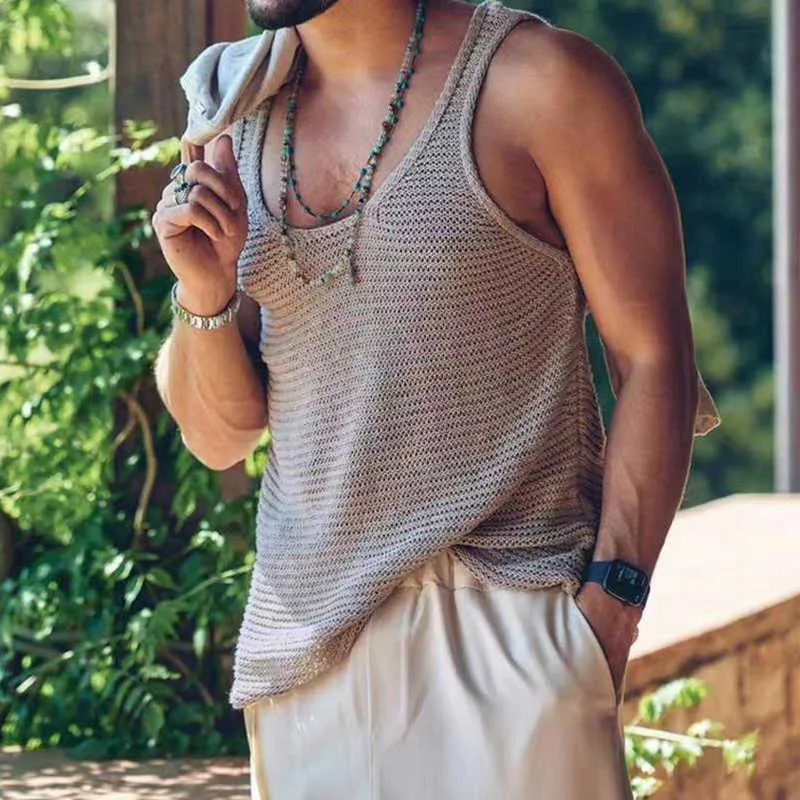 Men's Solid Polyester Tank Tops Summer Casual Loose Crew Neck ...