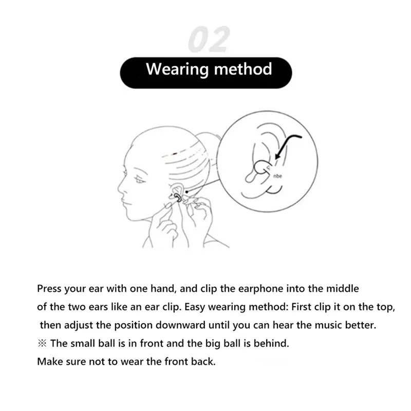 Bone Conduction Bluetooth Earphones Wireless Clip Style with Type-C ...