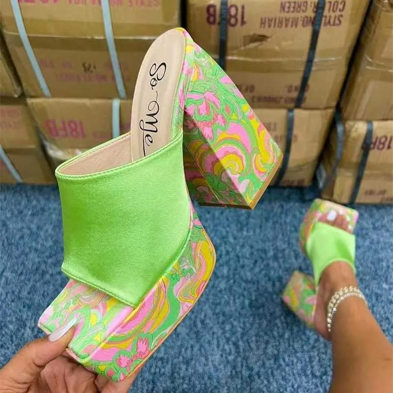 New 2023 Women's Square Headed Slides With Thick Bottom And 9cm Heeled ...