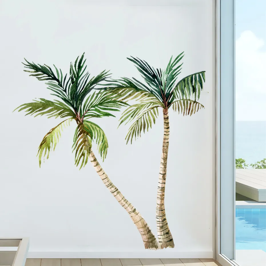 Modern Watercolor Palm Tree Tropical Wall Decals Removable Nursery ...
