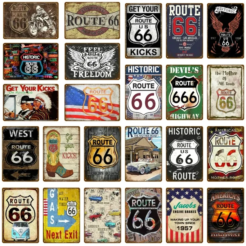 Historic Route 66 Metal Tin Sign Plate Highway Road Car Bus Tin Signs ...