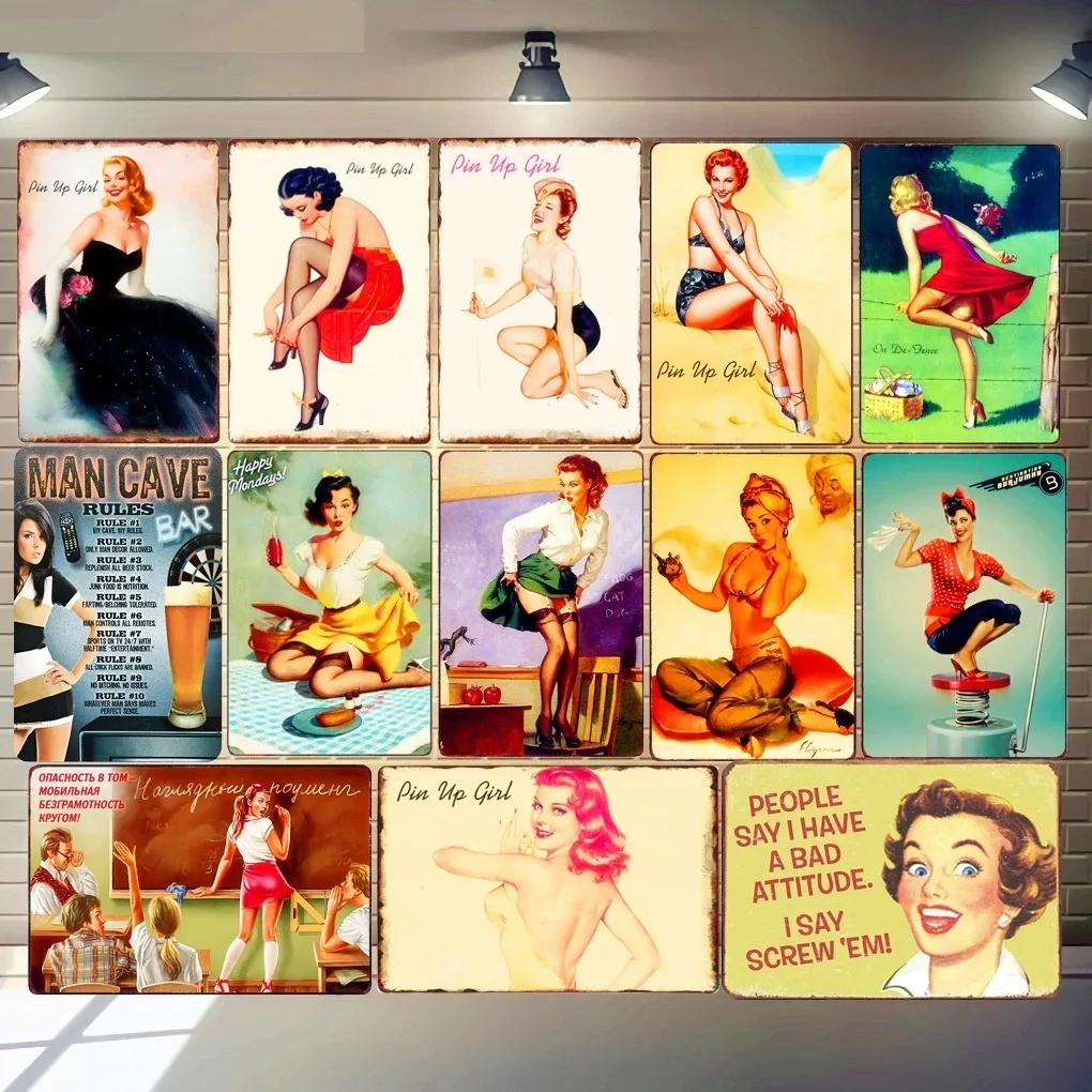 Pin Up Girls Vintage Metal Tin Sign Poster Sexy Lady Tin Signs American ...