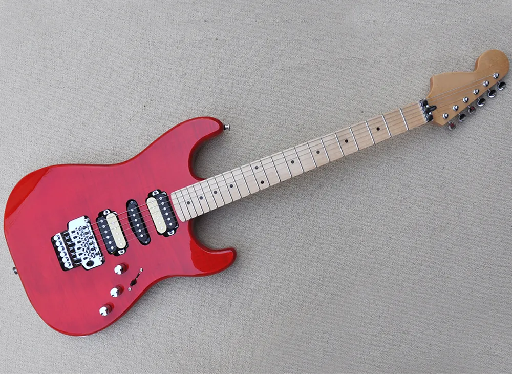 Customizable Red Red Electric Guitar With Reverse Headstock, Floyd Rose ...