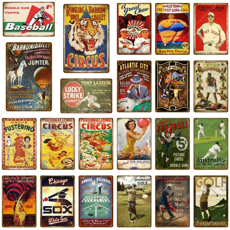 Sports Tin Metal Tin Signs Baseball Golf Football Poster Vintage Circus ...