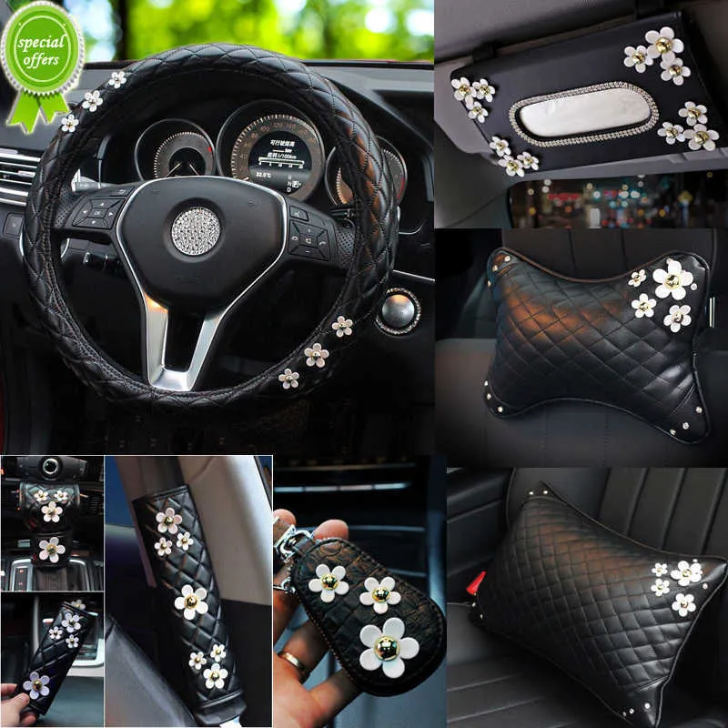 Cute Daisy Flower Car Accessories: Leather Steering Wheel Cover ...