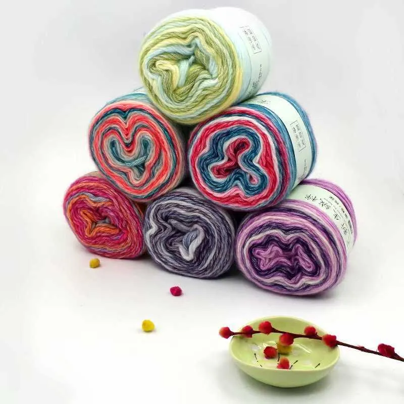 Rainbow Gradient Yarn - Soft Baby Velvet Wool Linen Cotton Blend for ...