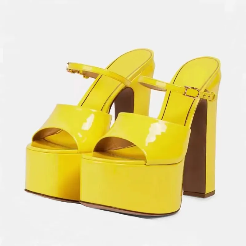 Bulk Platform Patent Leather Slide Sandals For Women 155mm Chunky High ...