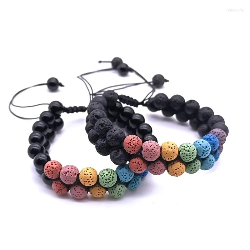 Strand Lava Stone Seven Chakras Double Braided Hand String Bracelet ...