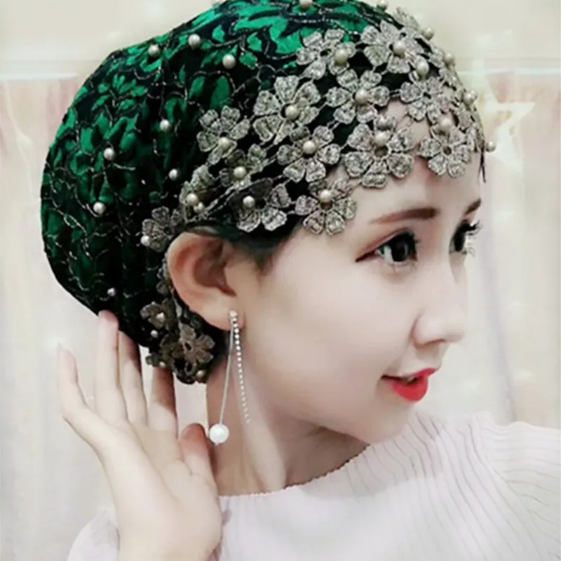 Beaded Women's Lace Turban Cap Embroidery Muslim Women Summer Hats ...