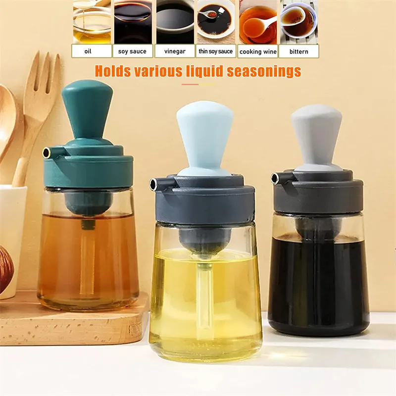 Plastic Olive Oil Kettle Silicone Brush Oiler Glass Container Cookware ...