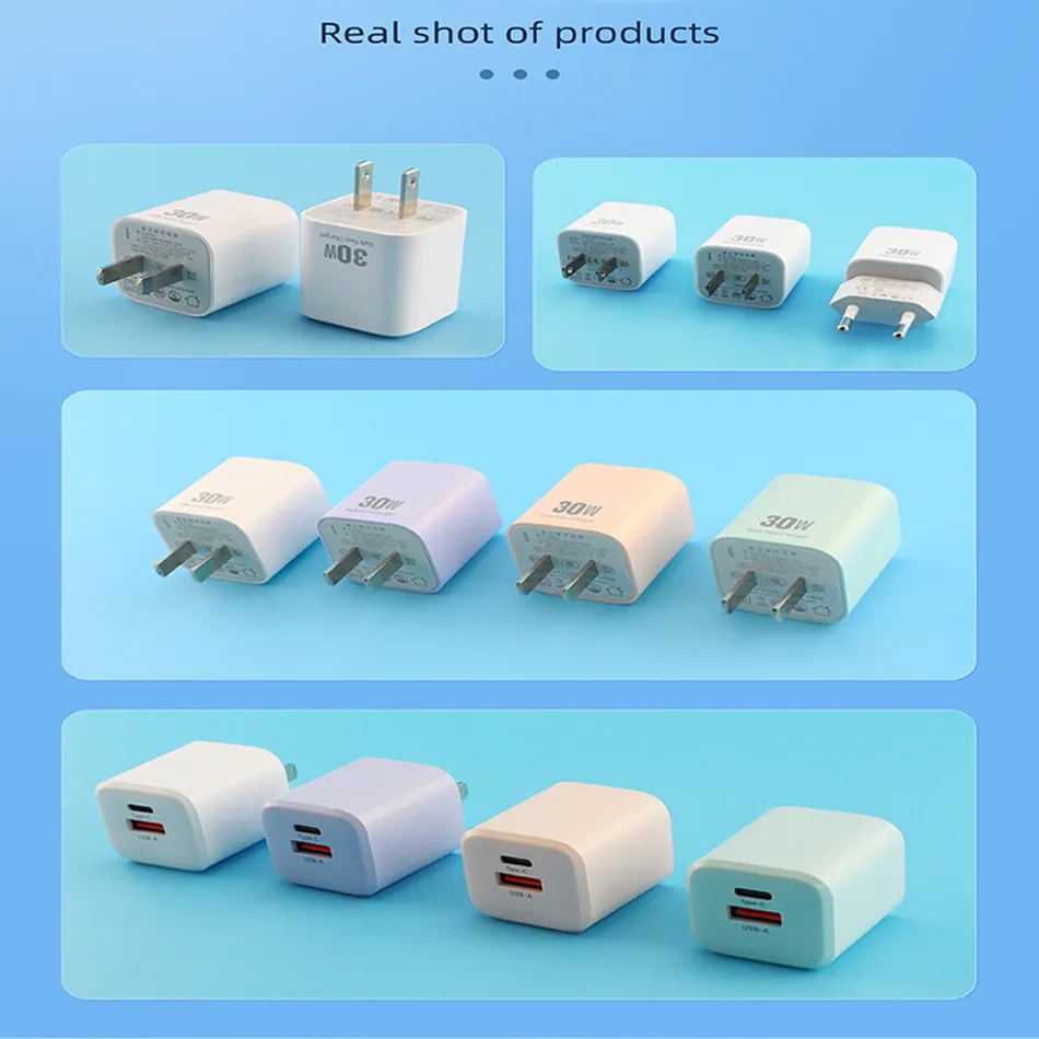 PD 30W Type C Charger Fast Charge USB A Wall Charger Quick Charging ...