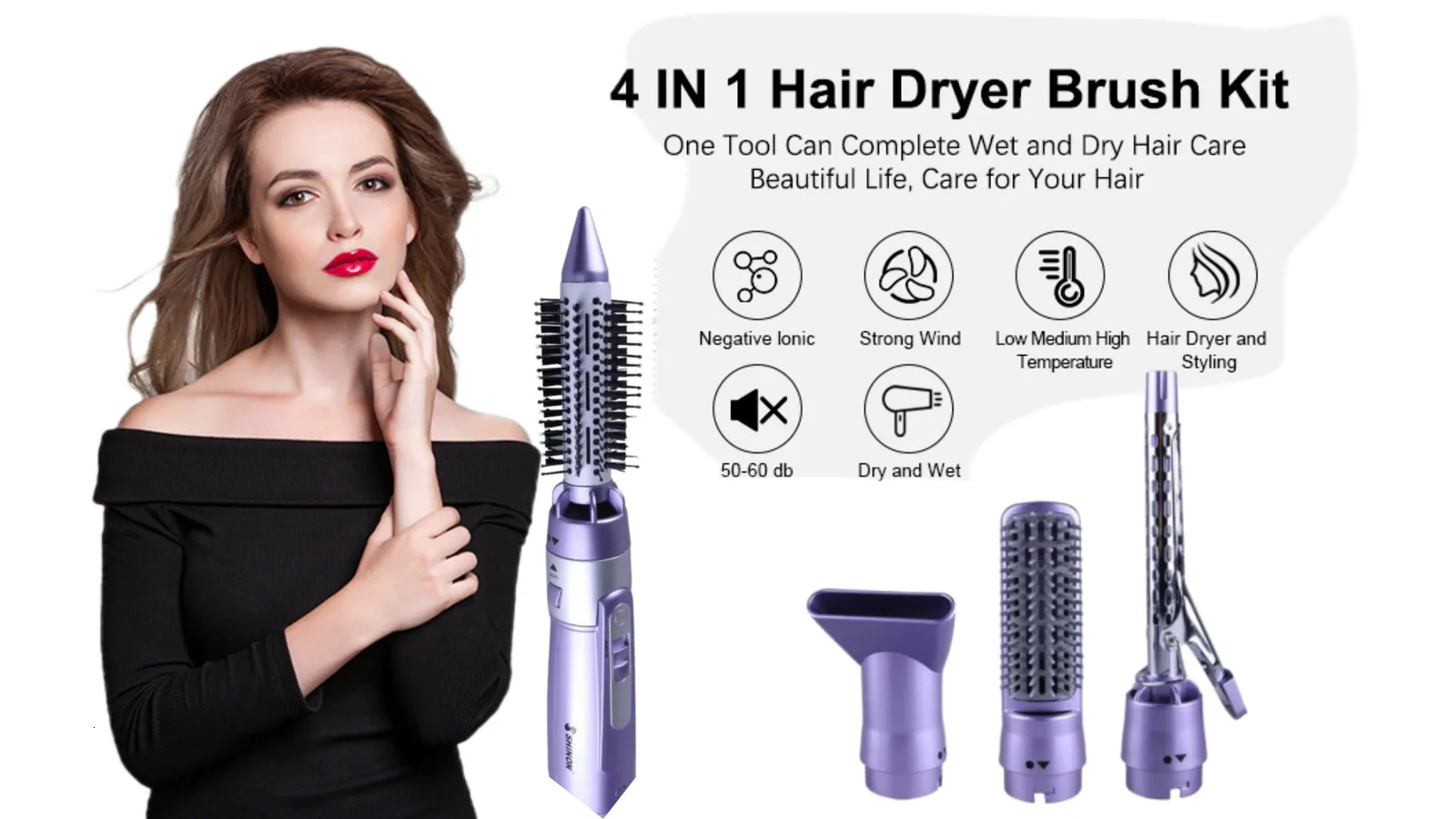 4 in 1 Hair Dryer Volumizer Curler Straightener Comb Iron Brush and ...