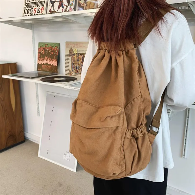 DHgate.com:Womens Canvas Vintage Drawstring Bookbag, Brown Laptop ...