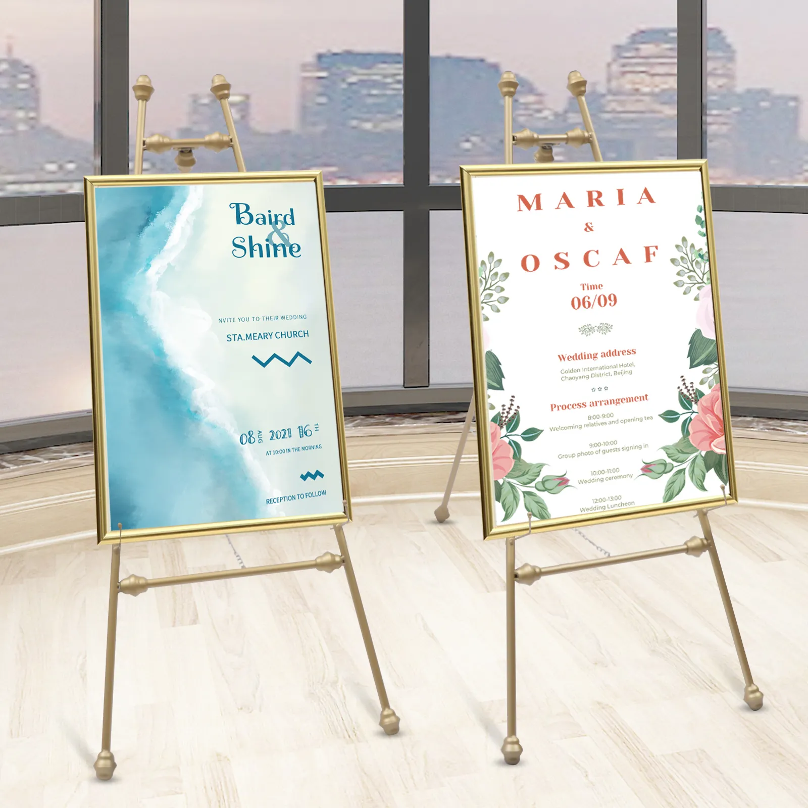 2-Pack Gold Floor Easel Stands: Tall Foldable Display Rack for Wedding Signs, Art, & Party Decor ...