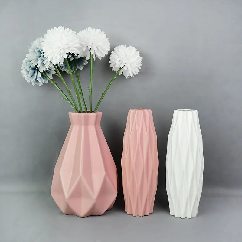 Modern Nordic Plastic Plant Flower Vase In White, Pink, And Blue ...