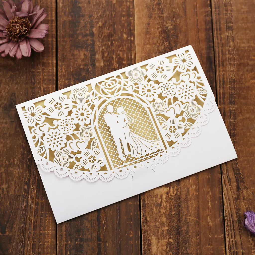 DHgate.com:Hollow Floral Wedding Invitations with Laser Cut Pocket ...