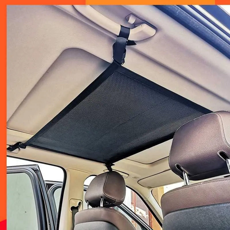 Car Ceiling Cargo Net Adjustable Double Layer Zipper Mesh Roof Storage ...