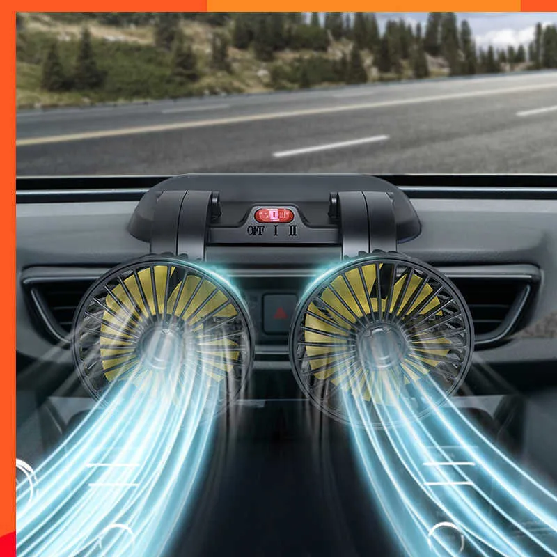 Dual-Head Car Cooling Fan, 12V 24V USB-Powered 360° Adjustable Auto Air ...