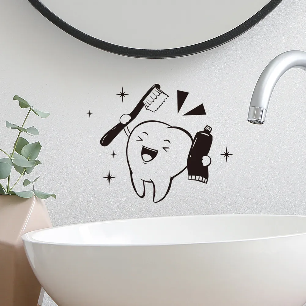 Cartoon Wall Art Decals: Fun Teeth Brushing Pattern Stickers For Kids ...