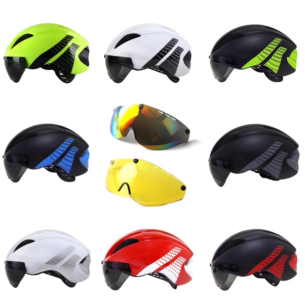 Aero Cycling Helmet - TT Time Trial Bike Helmet with Goggles & Lens ...