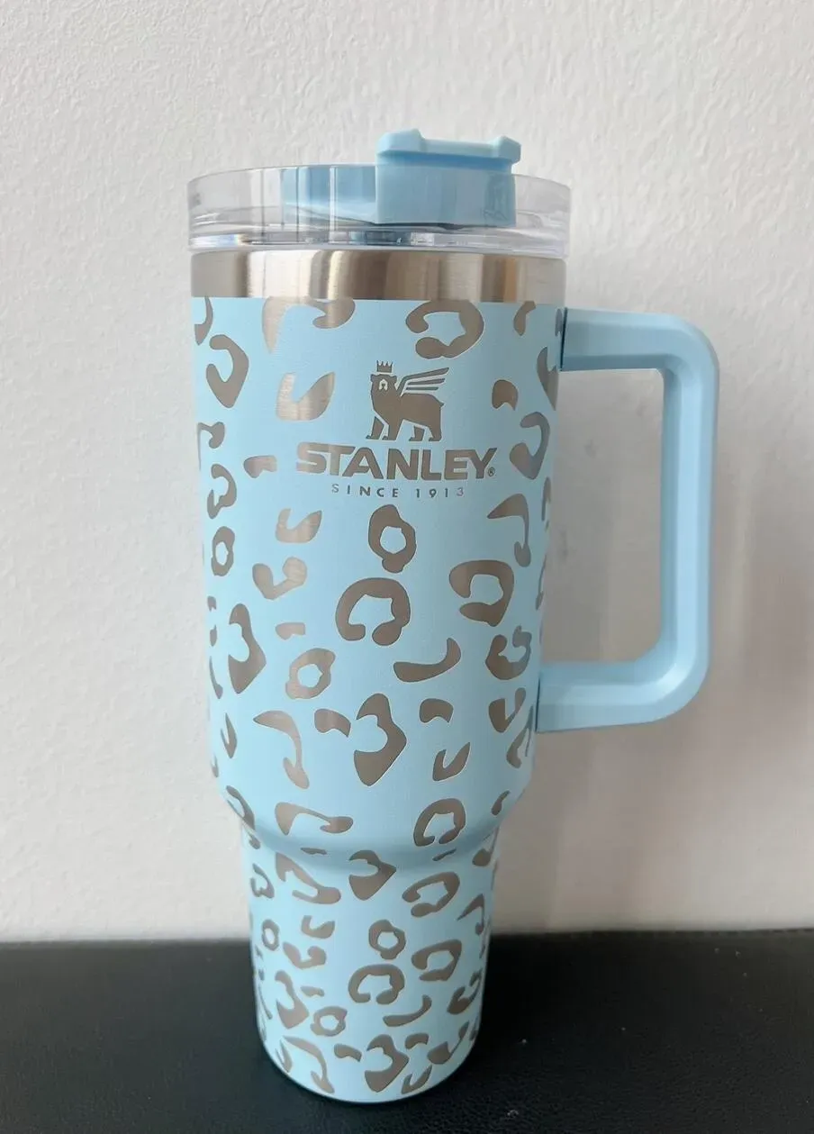Stanley Quencher 40oz Tumbler Leopard Print With Logo Handle, Lid, And ...