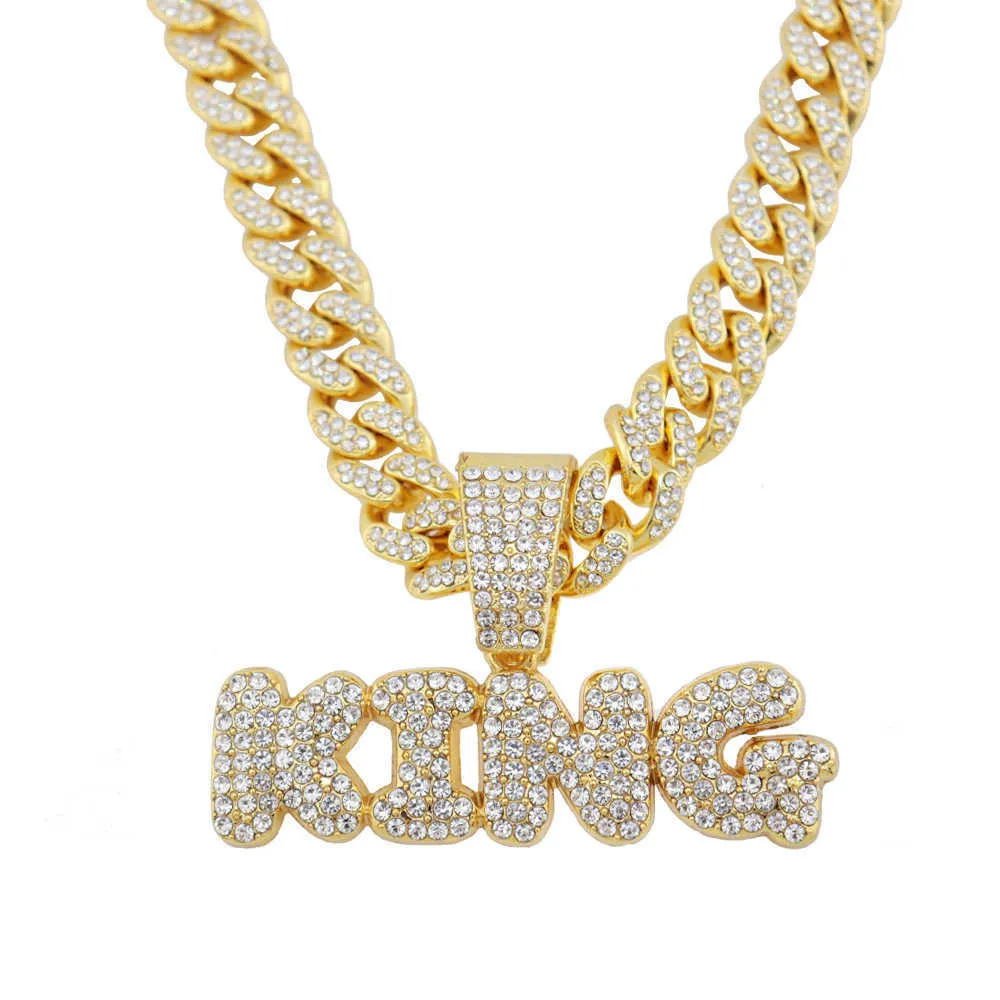 Iced Out KING Pendant Necklace Set - Hip Hop Style, Alloy Diamond ...