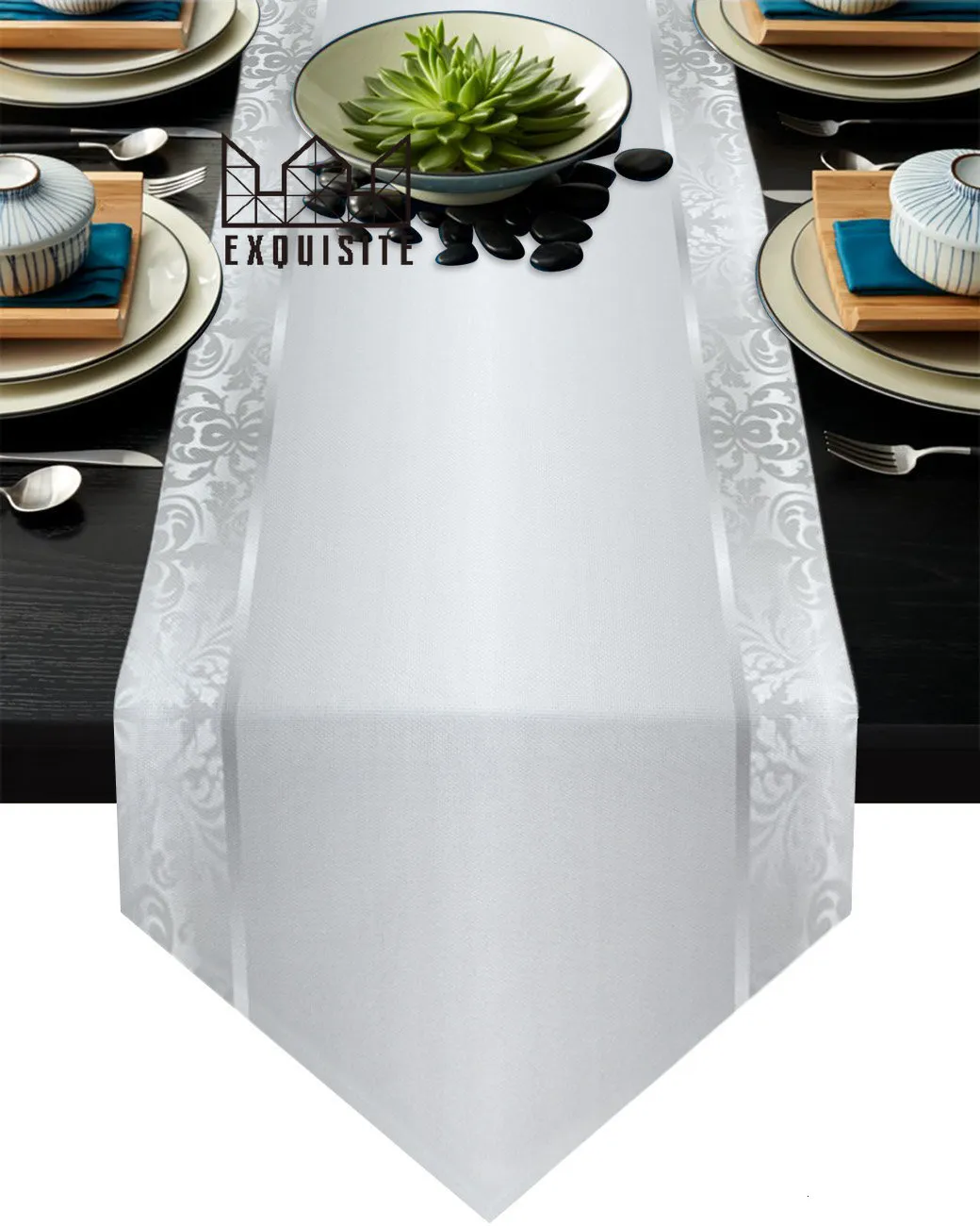 DHgate.com:Modern Silver Plant Flower Table Runner for Home, Party, and ...