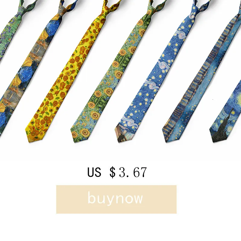 Vintage Van Gogh Oil Painting Mens Printed Ties For Men Star, Moon, And ...