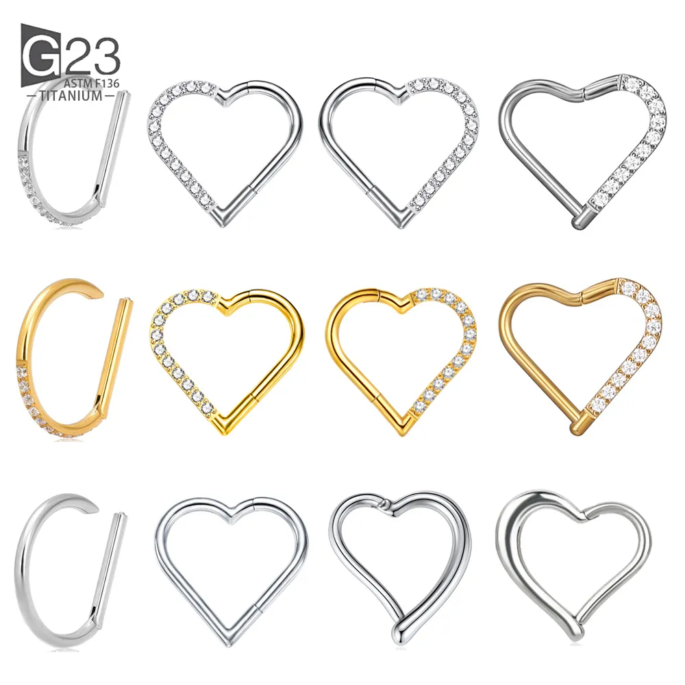 Nose Rings Studs ASTM F136 Septum Ring Nose Piercing D Shape Zircon ...